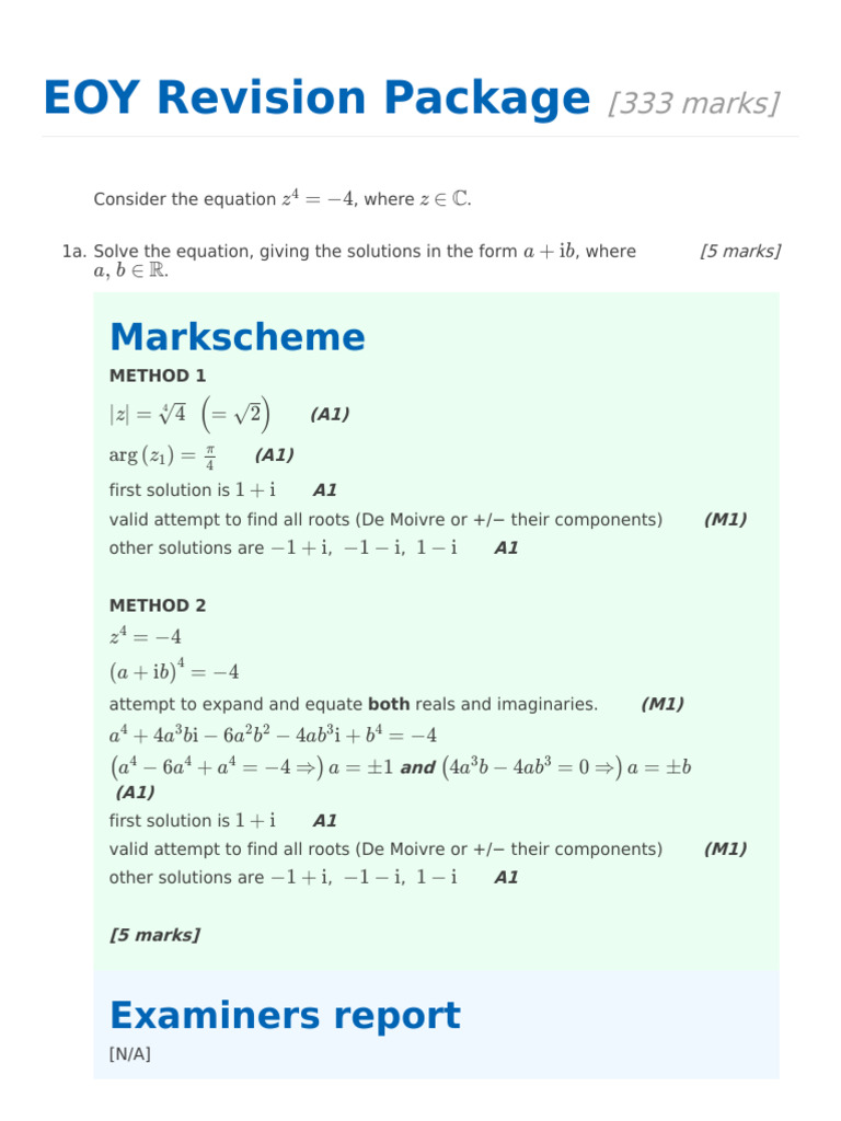 EOY Revision Package (Mark Scheme) | PDF