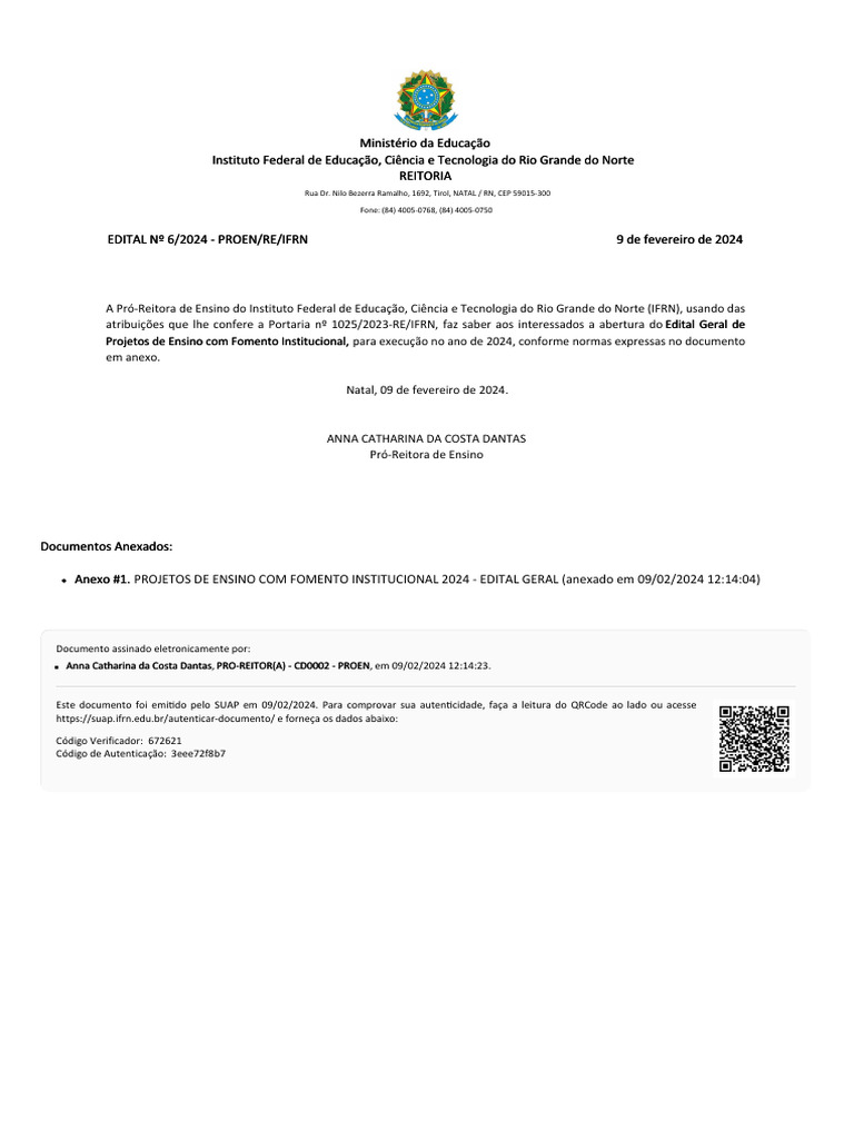 Edital Nº 6.2024 - Projetos de Ensino - Fomento Instucional Proen | PDF