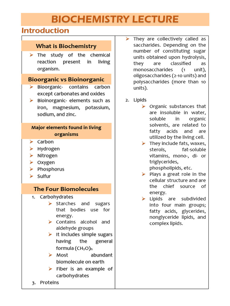 Biochemistry Lecture Notes | PDF