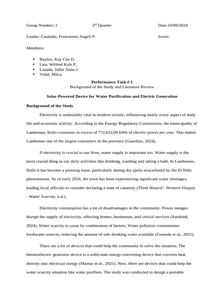 Performance Task 1 Literature Review DISGUST Ver2 | PDF | Water Purification | Science & Mathematics