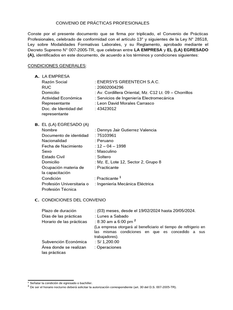 Convenio de Practicas Profesionales | PDF