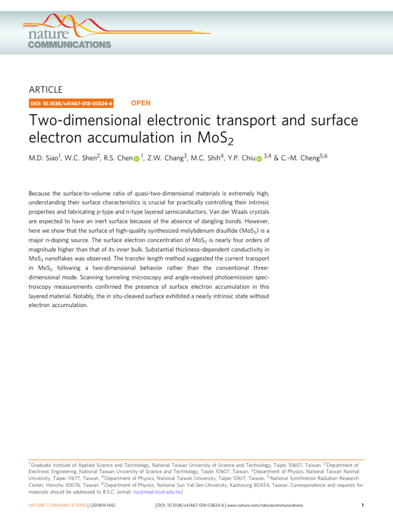 Two-Dimensional Electronic Transport and Surface Electron Accumulation ...