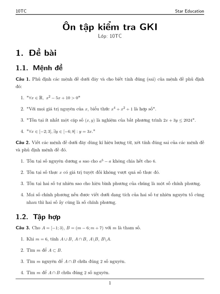 (10TC) Ôn tập GK1 | PDF