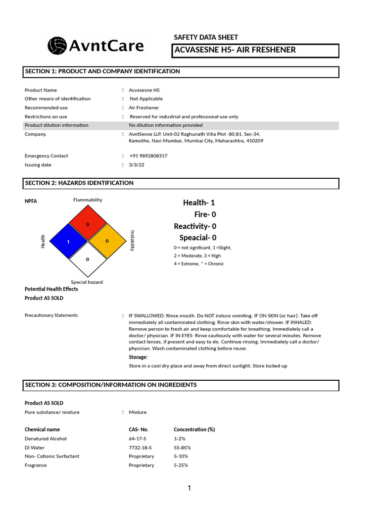 Acvasesne H5_MSDS-3 | PDF