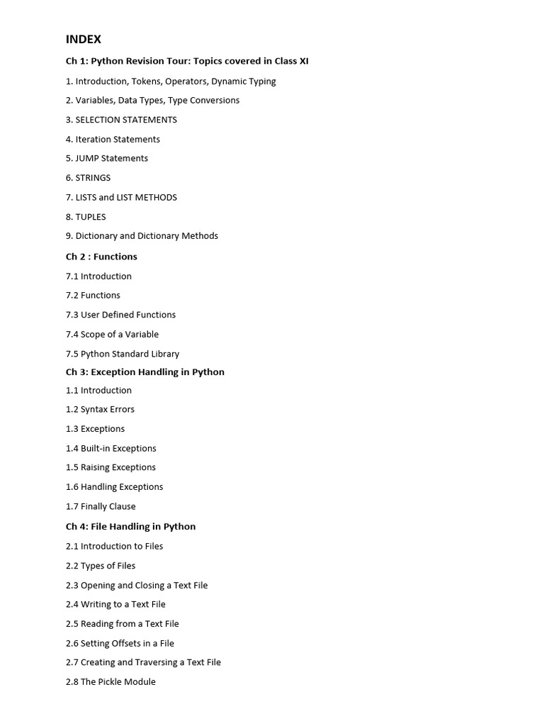 NCERT Textbook XII CS Index-Chapters-Merged | PDF