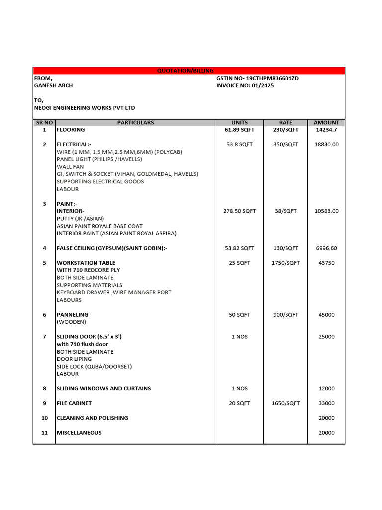 Neogi Eng Bill With GST | PDF