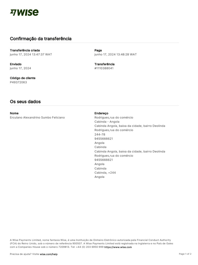 Transfer Receipt | PDF