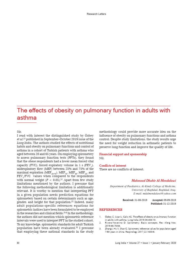 The Effects of Obesity On Pulmonary Function In.20 | PDF