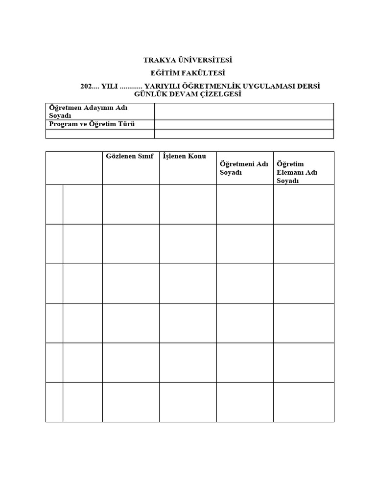 Staj devam Çizelgesi | PDF