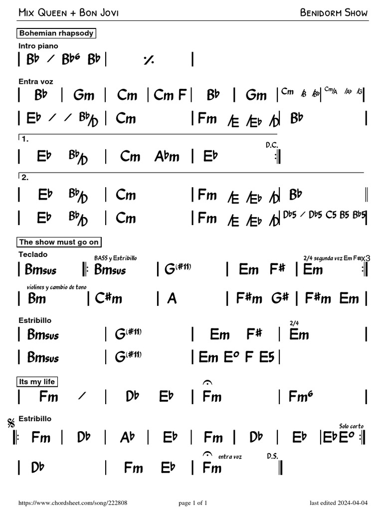 Mix Queen Bon Jovi Benidorm Show Chart | PDF