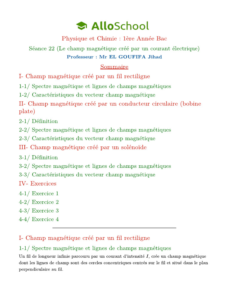 Seance 22 Le Champ Magnetique Cree Par Un Courant Electrique 4 | PDF