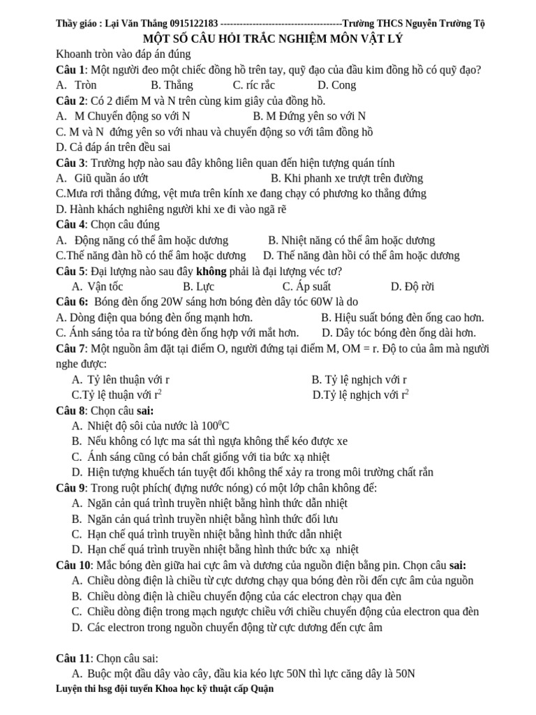 Mot So Bai Trac Nghiem Luyen Thi Ijso | PDF