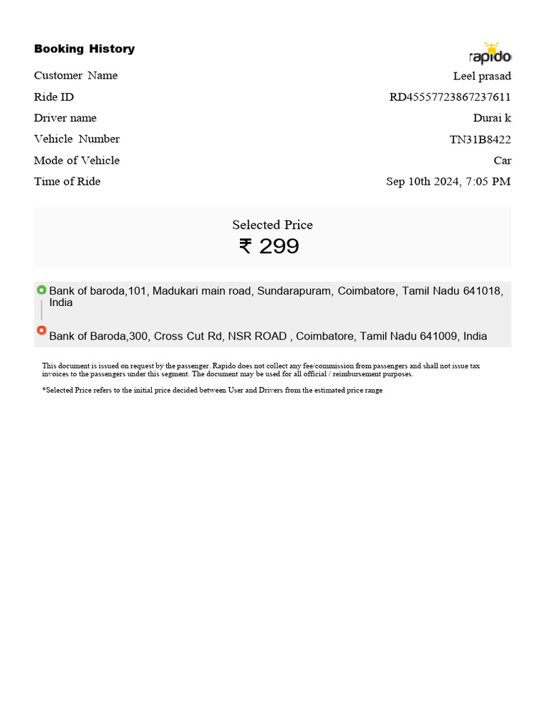 Ride Receipt for Reimbursement | PDF