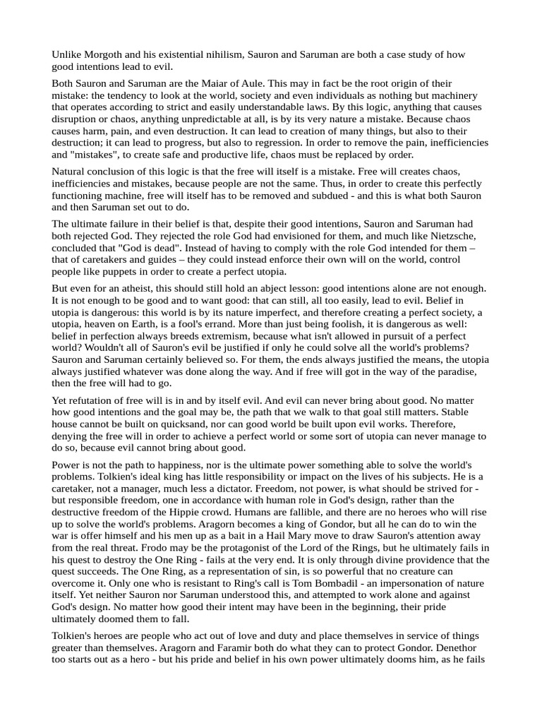 Sauron and Saruman - The Tragedy of Good Intentions | PDF