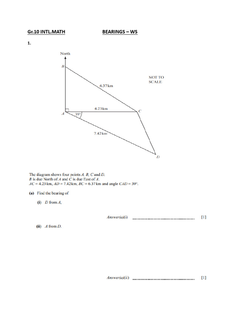 Gr.10 INTL - MATH BEARINGS WS | PDF