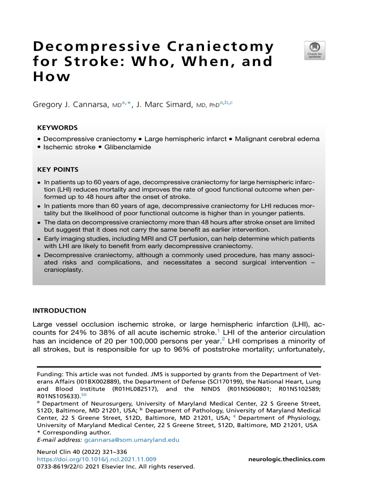 (2022) Descompressive Craniectomy for Stroke - Who, When and How | PDF