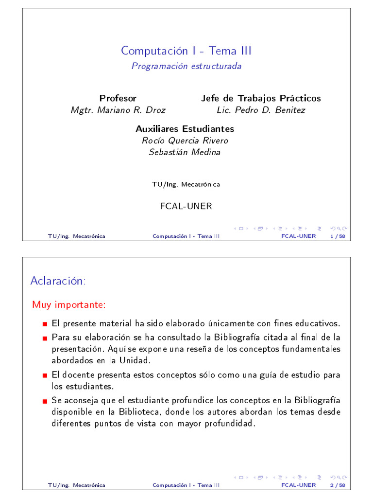 UNER FCAL Computacion I Tema 3 Para Imprimir | PDF