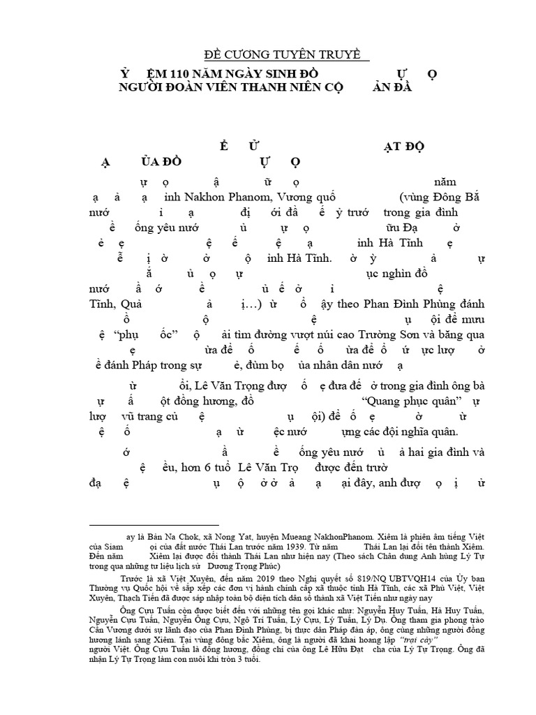 De Cuong Tuyen Truyen Ky Niem 110 Nam Ngay Sinh Dong Chi Ly Tu Trong | PDF
