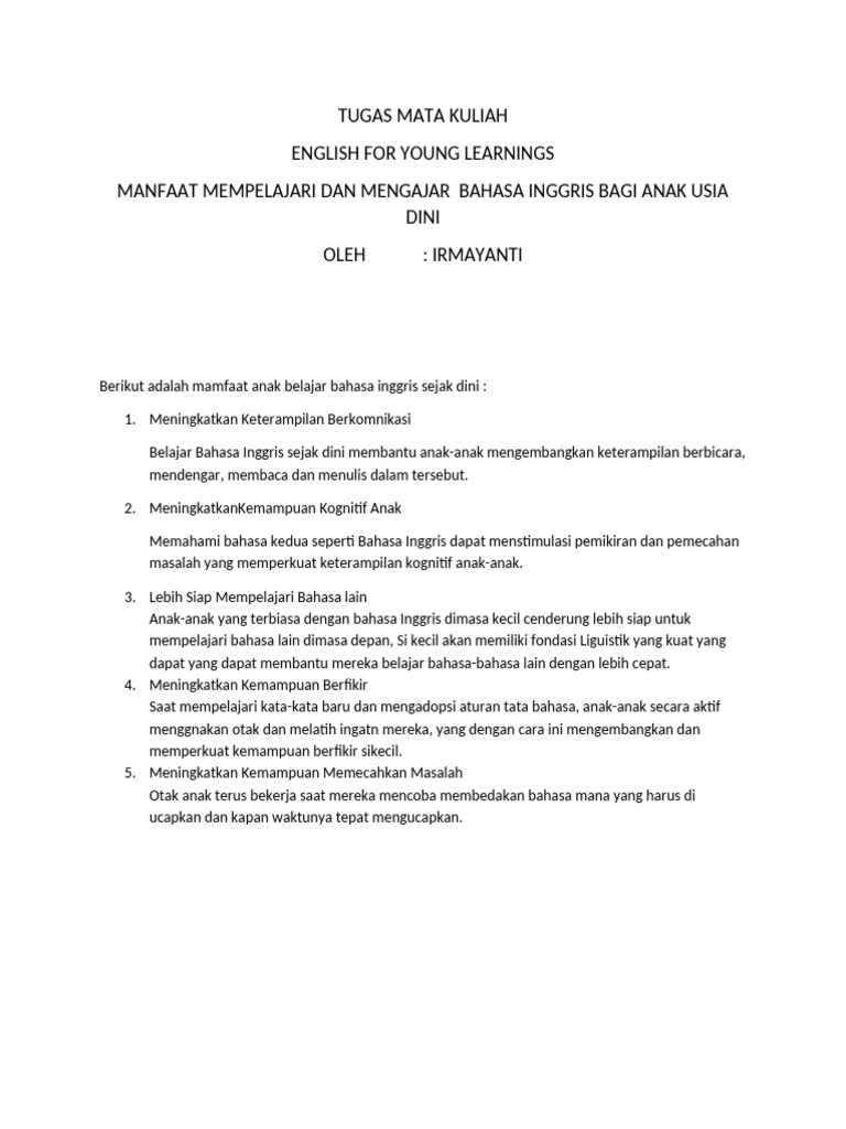 TUGAS MATA KULIAH english irma | PDF