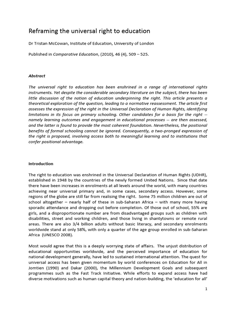 Reframing The Universal Right To Educati | PDF