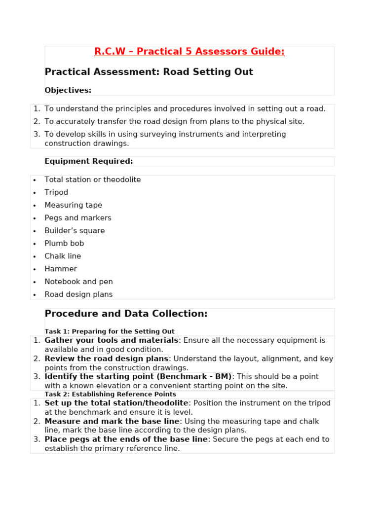 Practical 5 - Assessors Guide (Road Construction - CETL6) | PDF ...