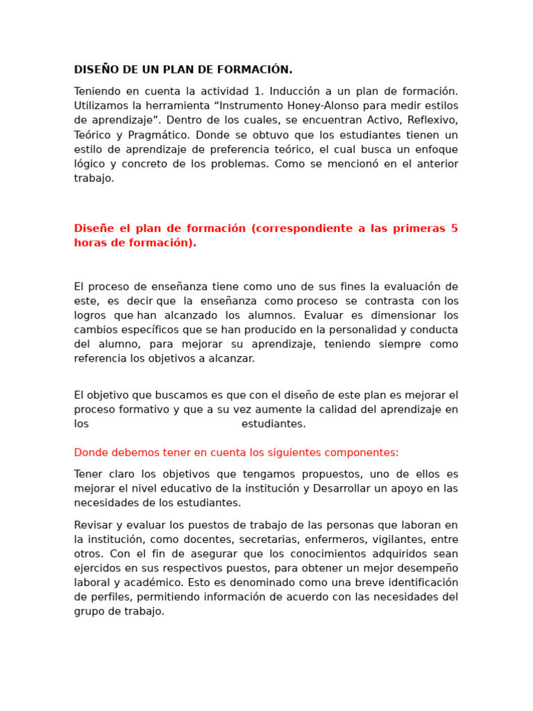 Plan de Formación. | PDF