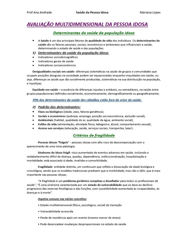 Avaliação Multidimensional Da Pessoa Idosa | PDF