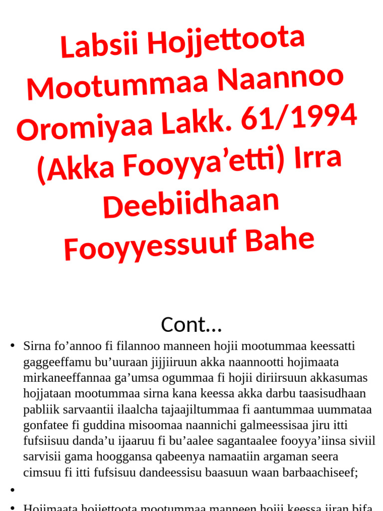 Labsii Hojjettoota Mootummaa Naannoo Oromiyaa Lakk | PDF