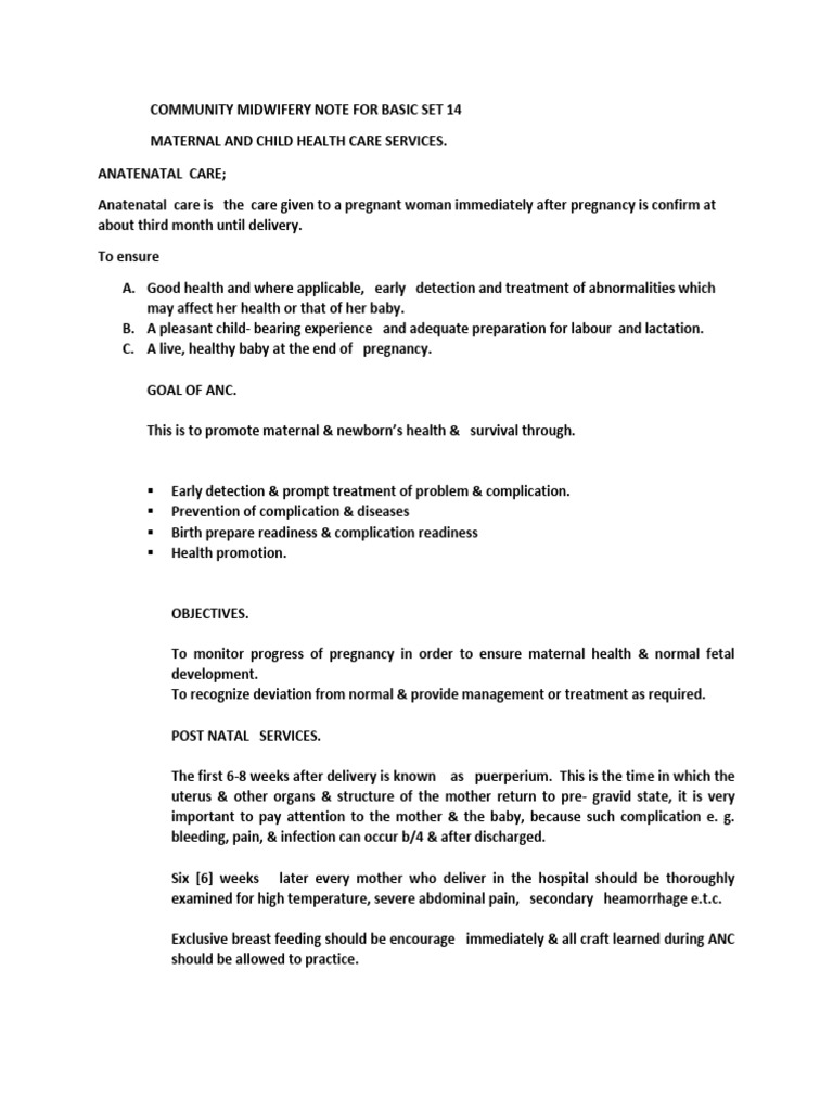 Community Midwifery Note For Basic Set 14 | PDF | Pregnancy | Wellness
