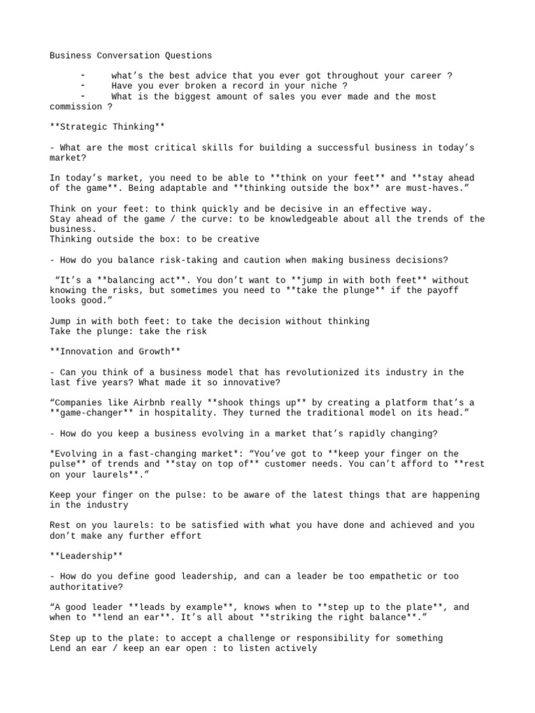 Business Conversation Questions | PDF