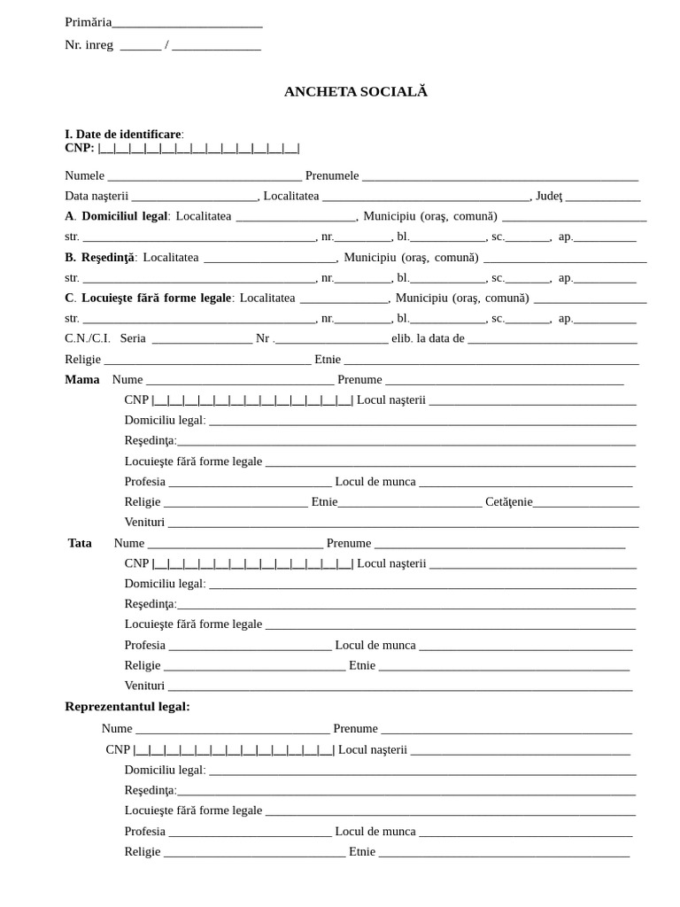 MODEL NOU Ancheta Sociala | PDF