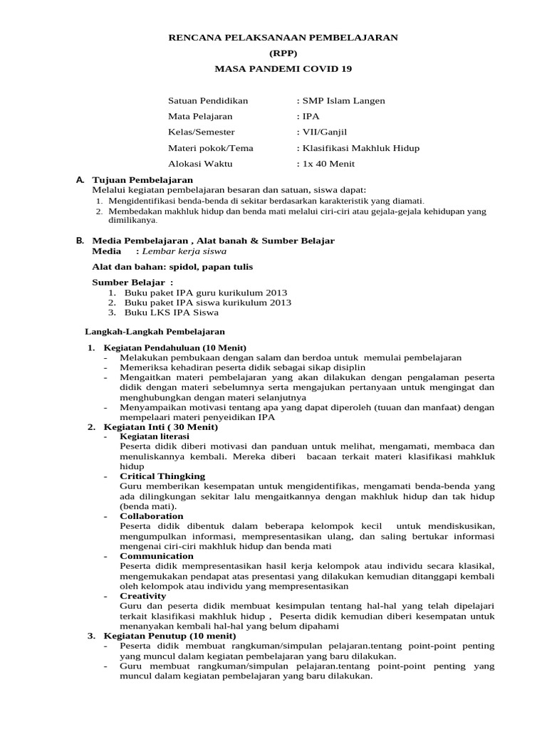 RPP Bab 2 Klasifikasi MH | PDF