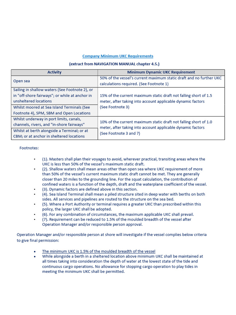 Minimum UKC Requirements for Vessels | PDF | Sea | Shipping