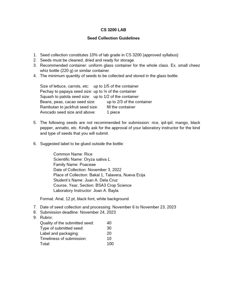 Seed Collection Guidelines 2023 | PDF