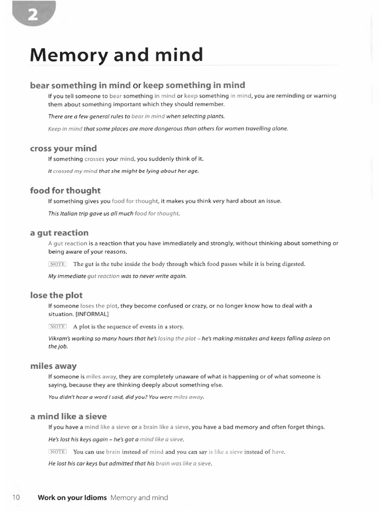 Memory and Mind (Idioms) | PDF