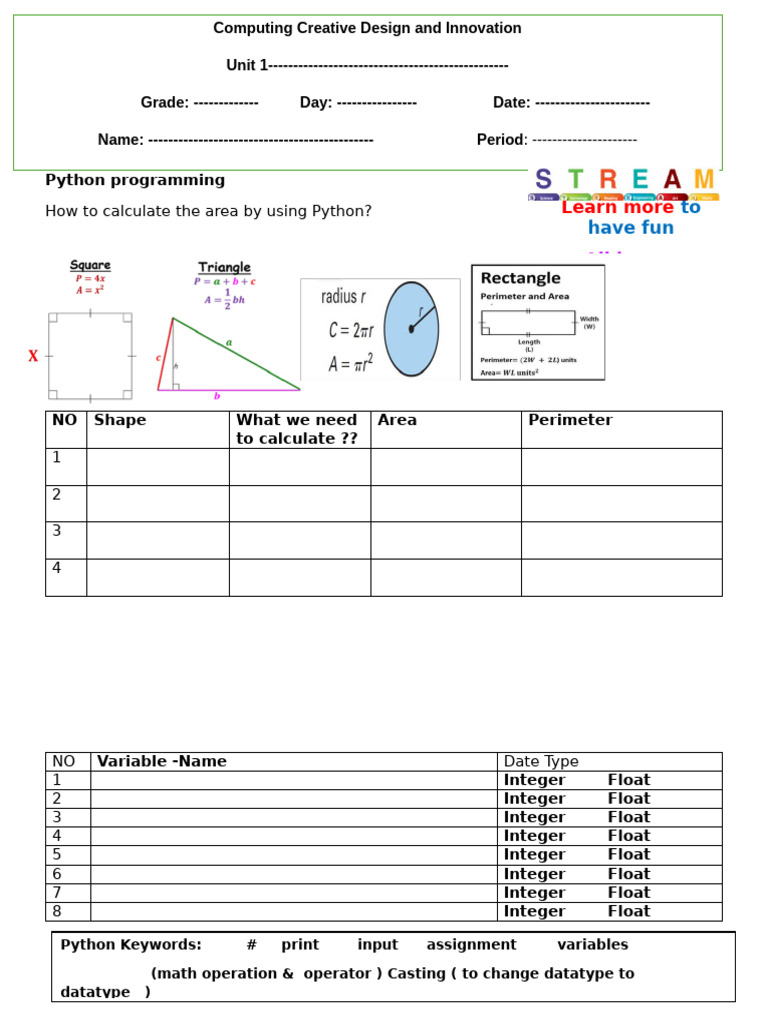 Python Mini Project to Calculate Area | PDF