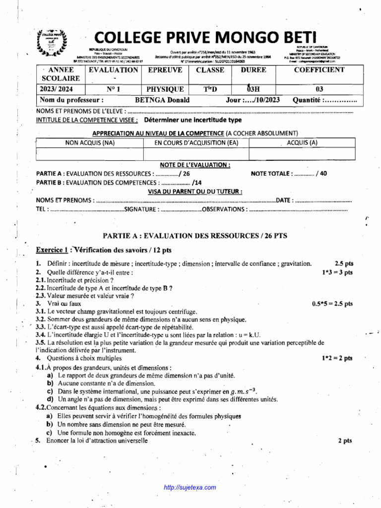TleD, TI 1ere Seq Physique Col M.B 2023!2024 | PDF