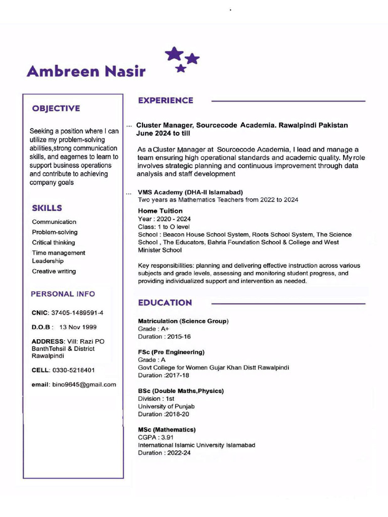Ambreen CV-1 | PDF
