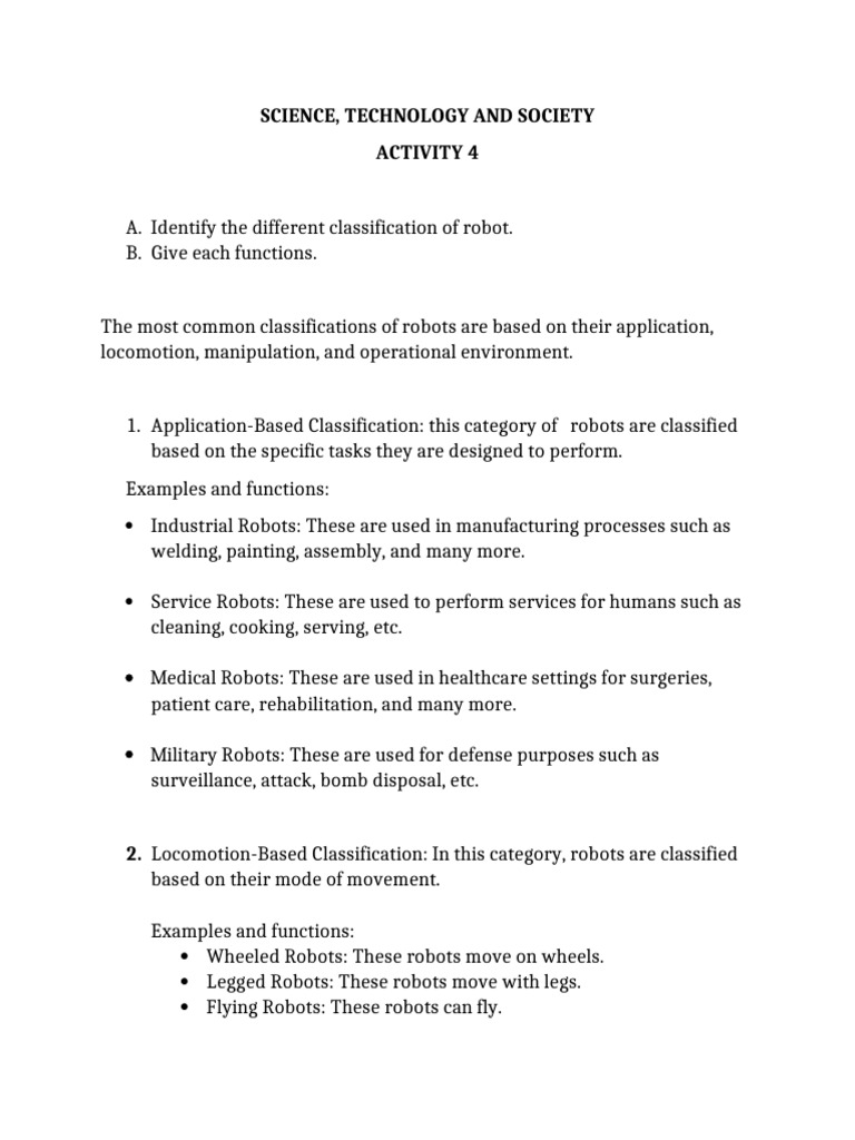 Identify The Different Classification of Robot | PDF | Robot | Business