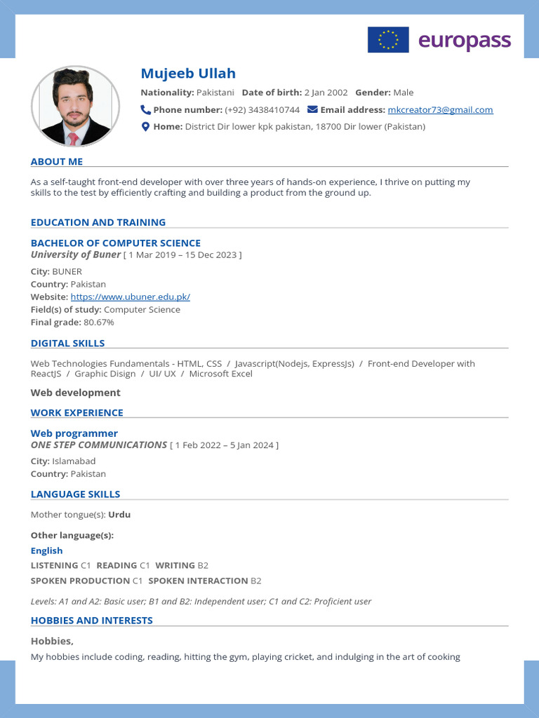 Mujeeb Ullah CV Europass | PDF