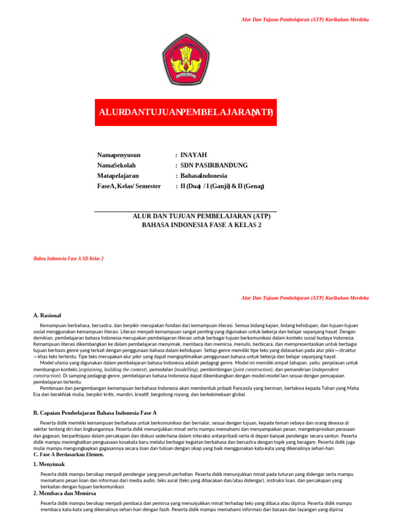 Alur Dan Tujuan Pembelajaran B Indonesia | PDF