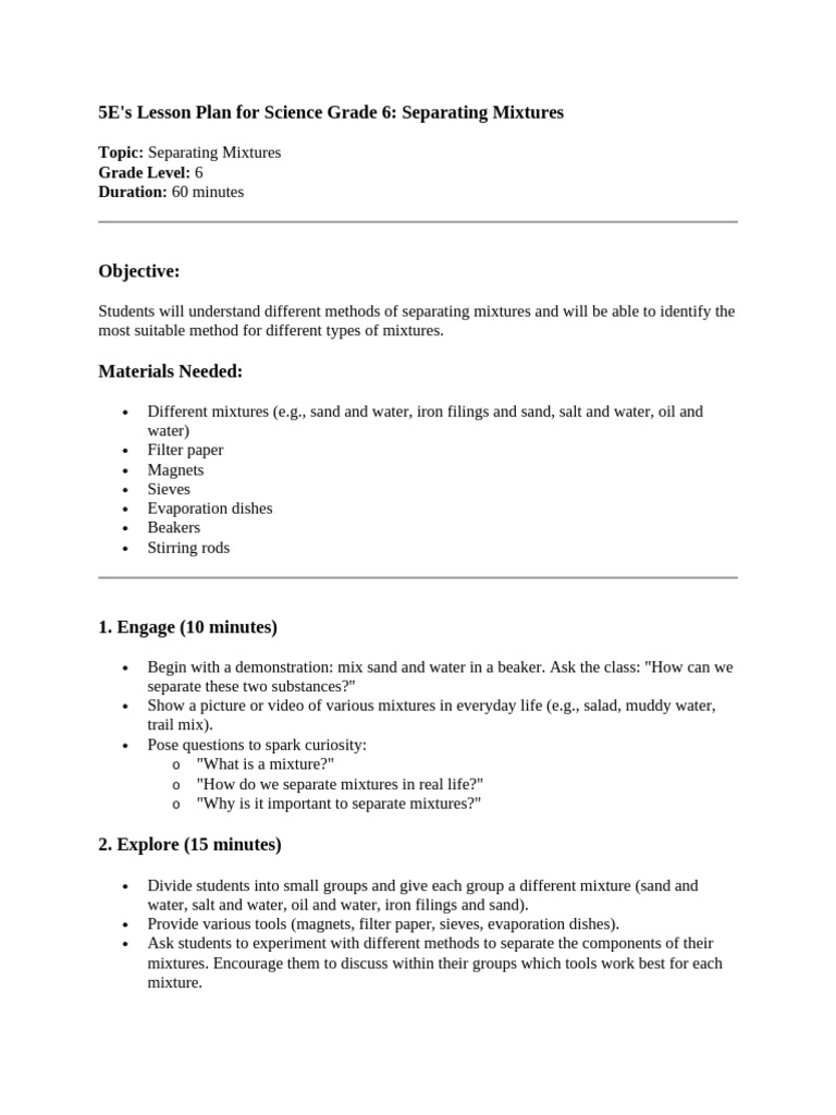 5e's Lesson Plan in Science | PDF | Mixture | Filtration