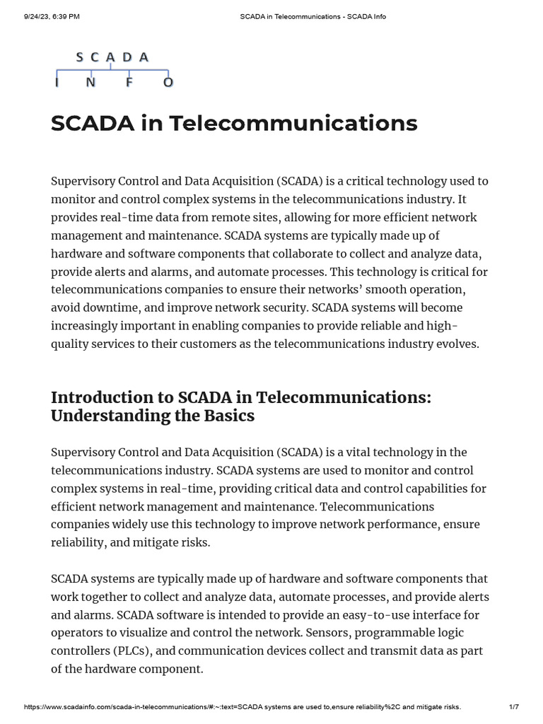 SCADA Systems in Telecommunications | PDF | Scada | Computer Security