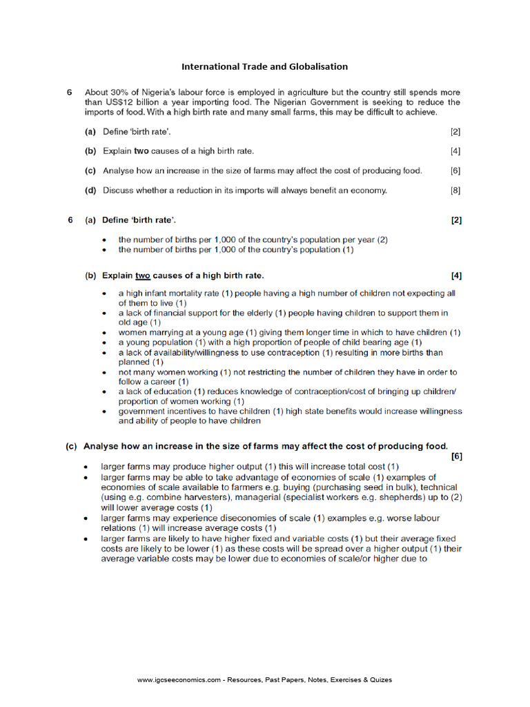 6 - International - Trade - and - Globalisation - Exam Practice | PDF