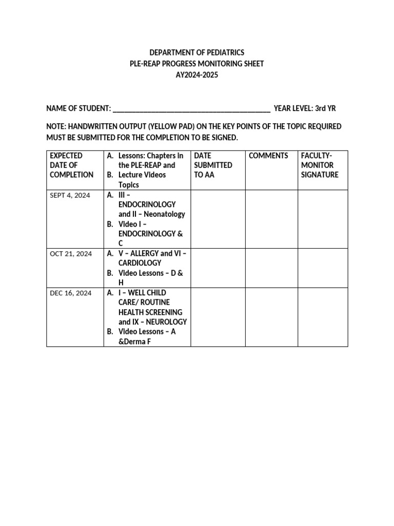 PLE-REAP-MONITORING - 3RD-YR SCHEDULE OF SUBMISSION 1st SEM AY2024-2025 ...