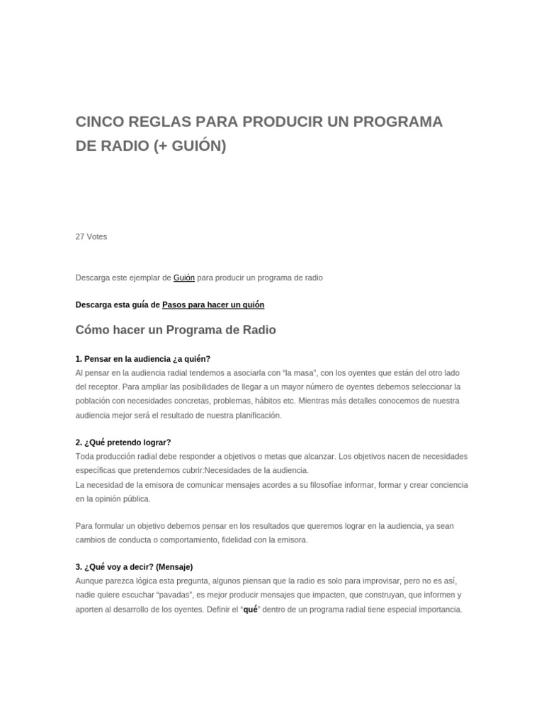 CINCO REGLAS PARA PRODUCIR UN PROGRAMA DE RADIO | PDF