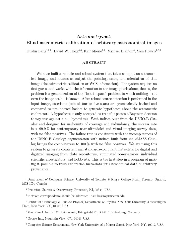 Blind Astrometric Calibration of Arbitrary Astronomical Images | PDF