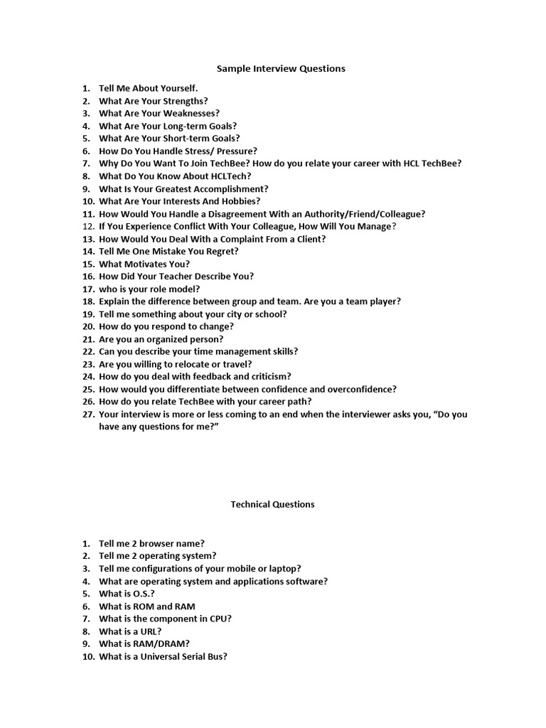 Sample Interview Questions | PDF