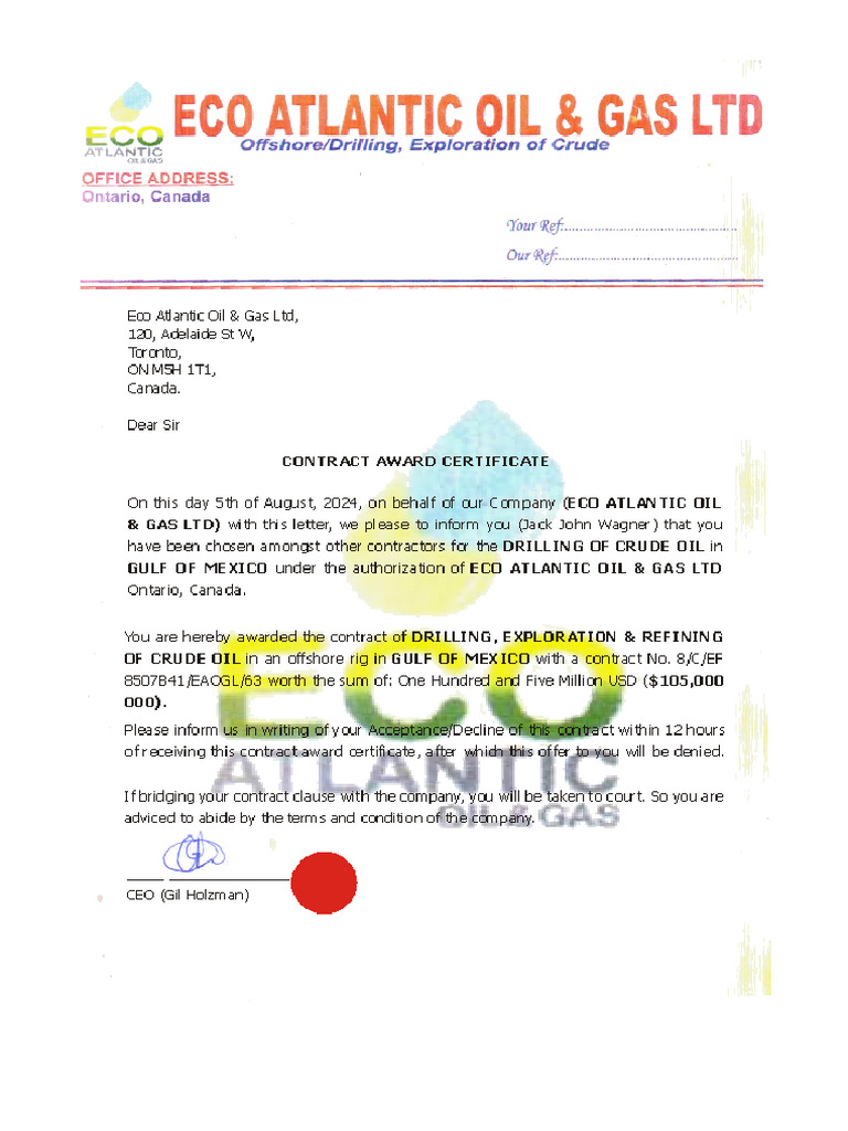 Eco Atlantic Oil & Gas Contract | PDF