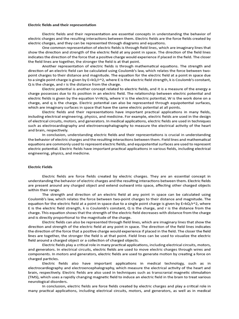 Electric Fields and Their Representation | PDF